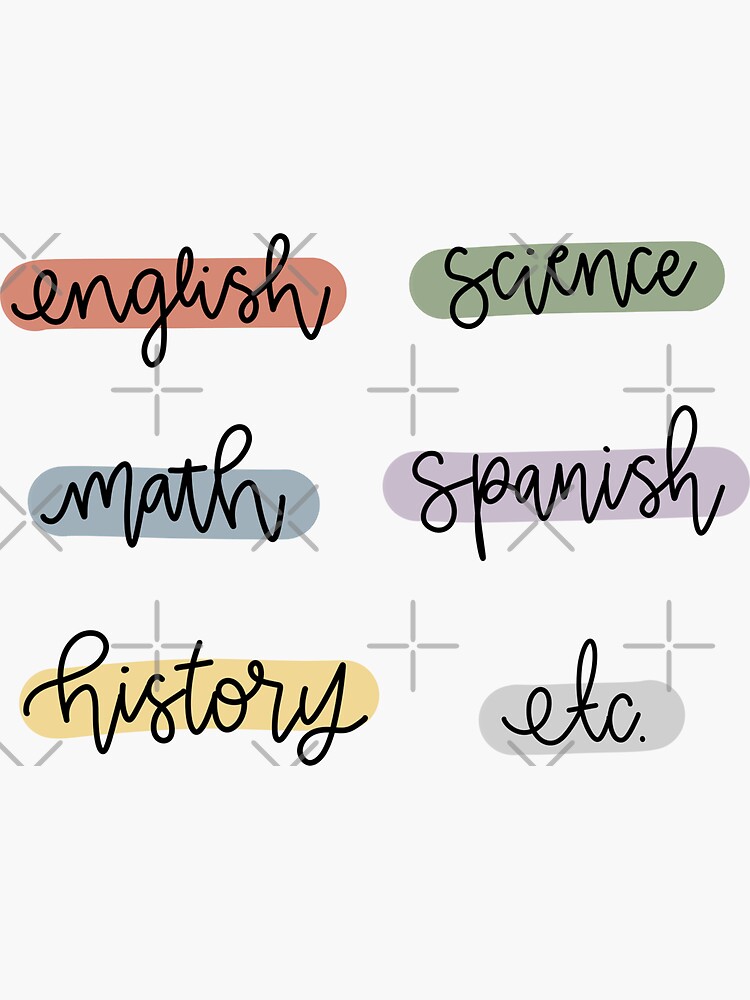 "School Subjects Sticker Pack/Labels" Sticker for Sale by kbraelynn ...