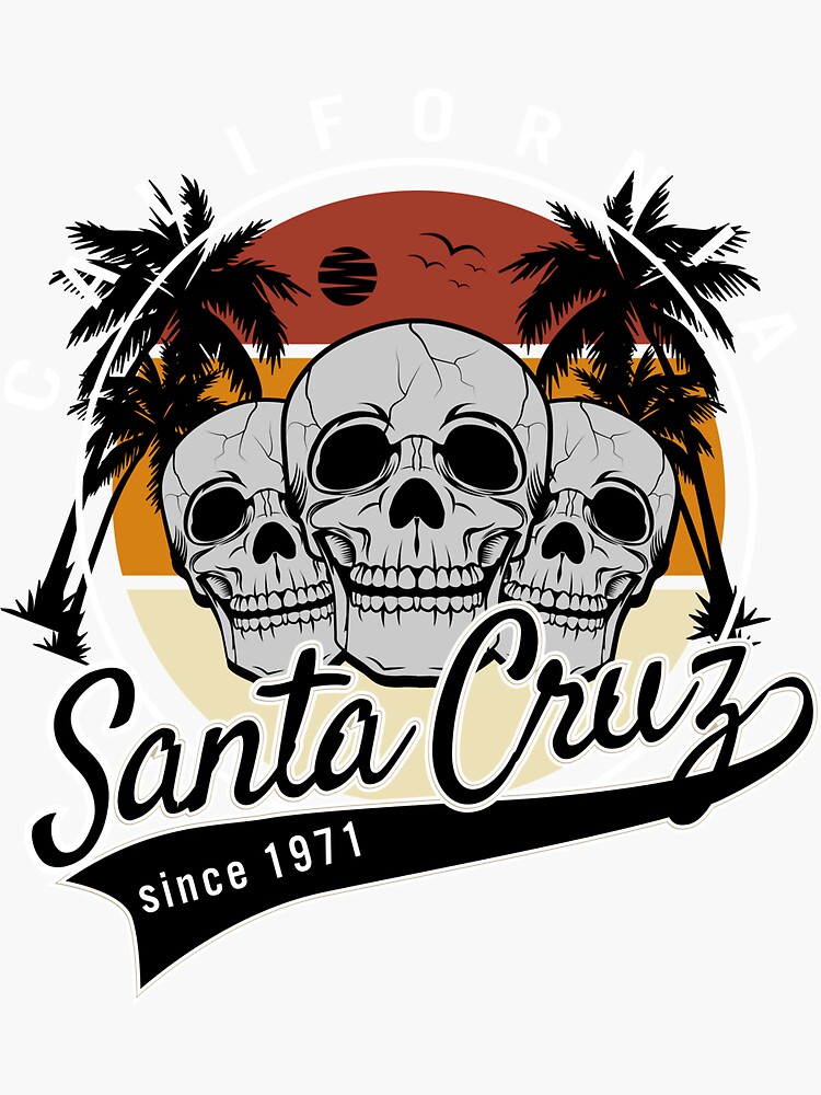 "Santa Cruz California Beach Palm Tree Skull" Sticker by Roselion ...