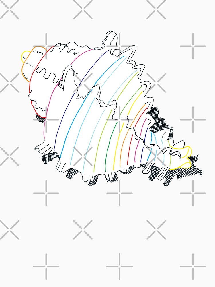 "Rainbow Conch Sea Shell Fine Line Art Pen Drawing" T-shirt by ...