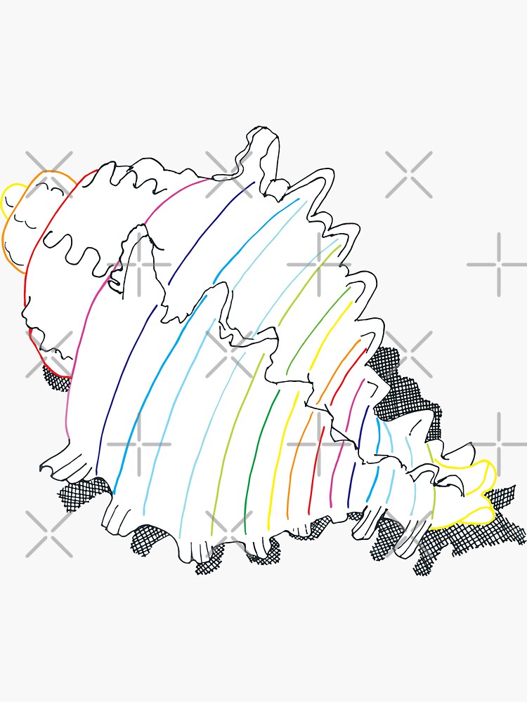 "Rainbow Conch Sea Shell Fine Line Art Pen Drawing" Sticker for Sale by ...