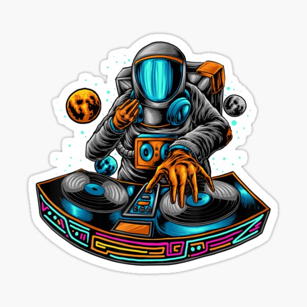 Pegatina «Astronauta Dj Astronauta Spaceman Space Galaxy Tocadiscos» de ...