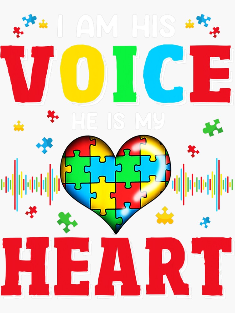 "Autism Mom I Am His Voice He Is My Heart Autism Awareness 1" Sticker ...