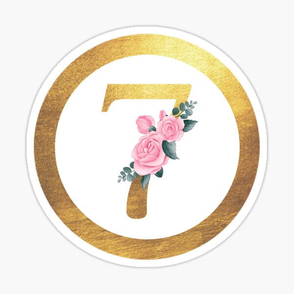 "Number 7 Seven Monogram Elegant Feminine Pink Floral & Gold Round ...