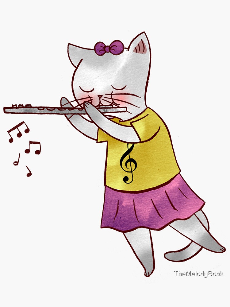 "Jazzy Girl Kitten Playing Flute" Sticker for Sale by TheMelodyBook ...