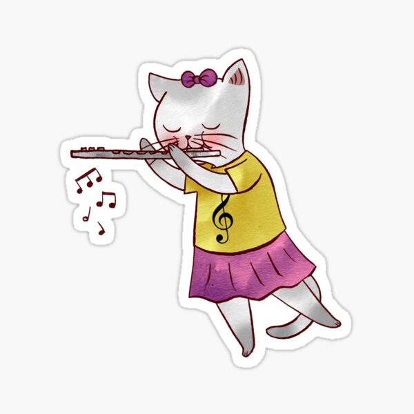 "Jazzy Girl Kitten Playing Flute" Sticker for Sale by TheMelodyBook ...