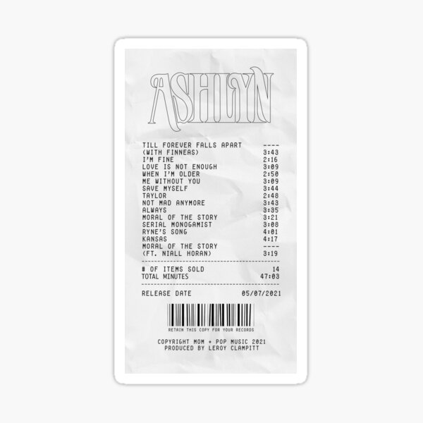 "ashlyn | ashe | album receipt" Sticker for Sale by cripparaissa ...
