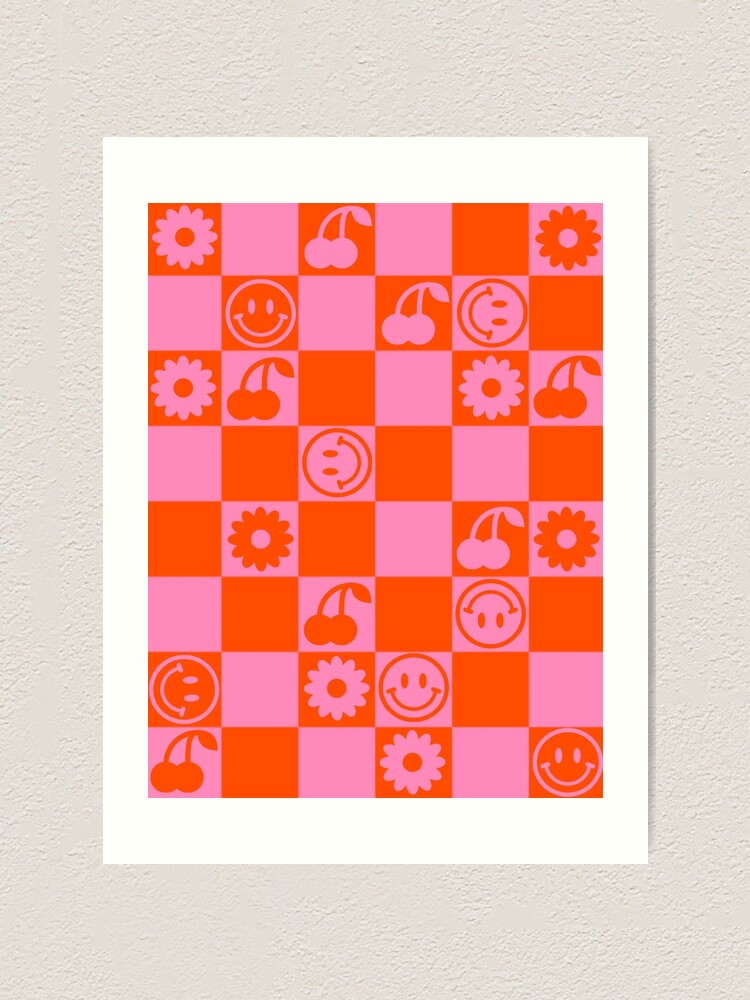 "HAPPY CHECKERS - pink and orange" Art Print for Sale by juliasantos5 ...