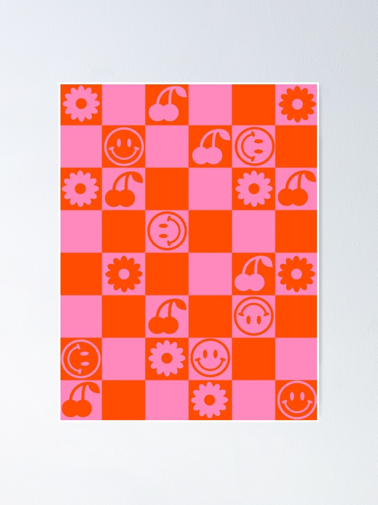 "HAPPY CHECKERS - pink and orange" Poster for Sale by juliasantos5 ...