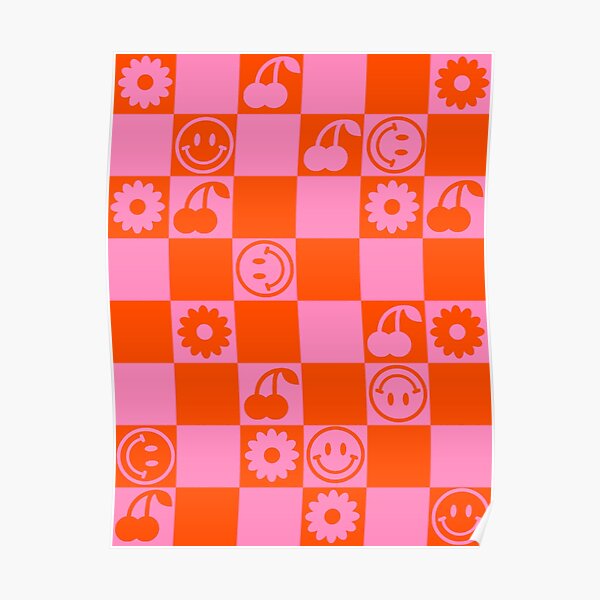 "HAPPY CHECKERS - pink and orange" Poster for Sale by juliasantos5 ...