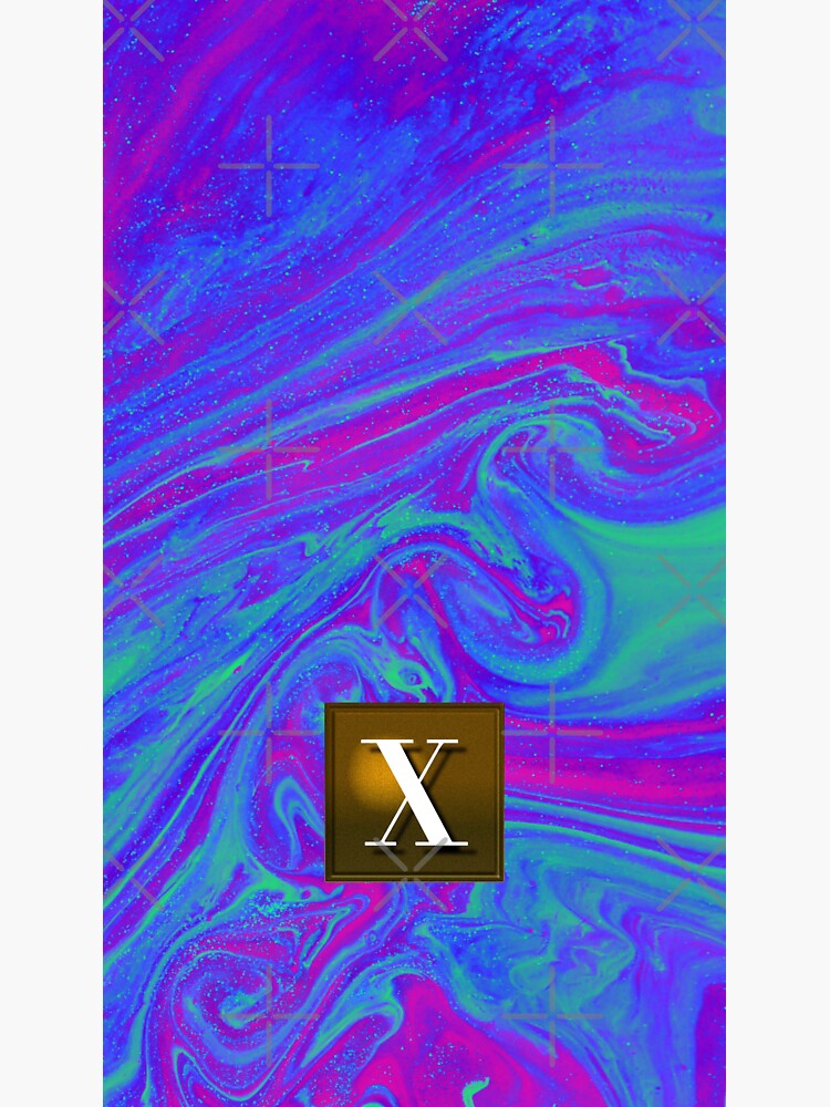 "Vaporwave Marble Liquid Acrylic Pour Art Gold Monogram X" Sticker for ...