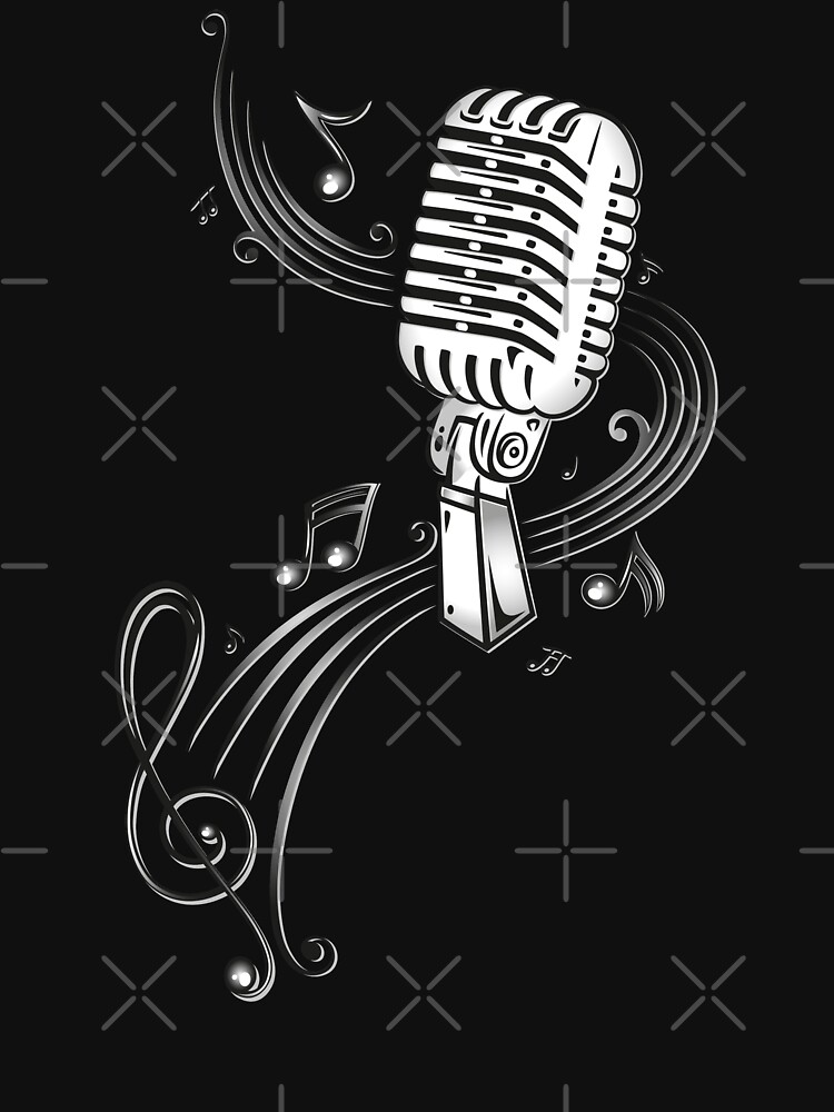"Retro microphone with music notes and clef." T-shirt for Sale by ...