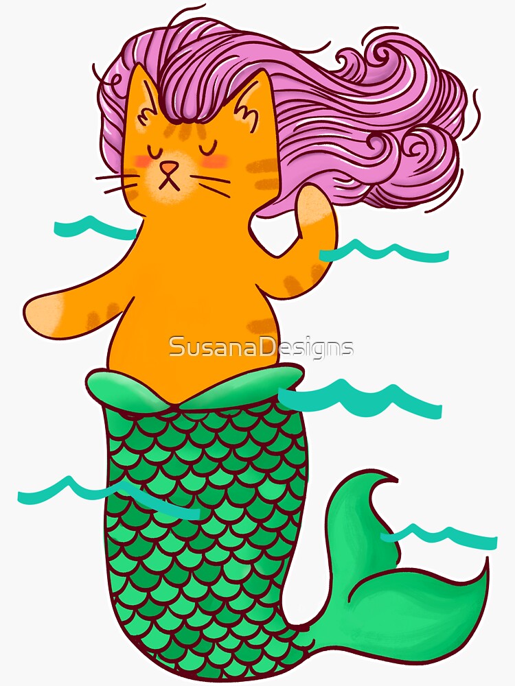 "Mermaid Cat Mer Cat Catfish" Sticker for Sale by SusanaDesigns | Redbubble