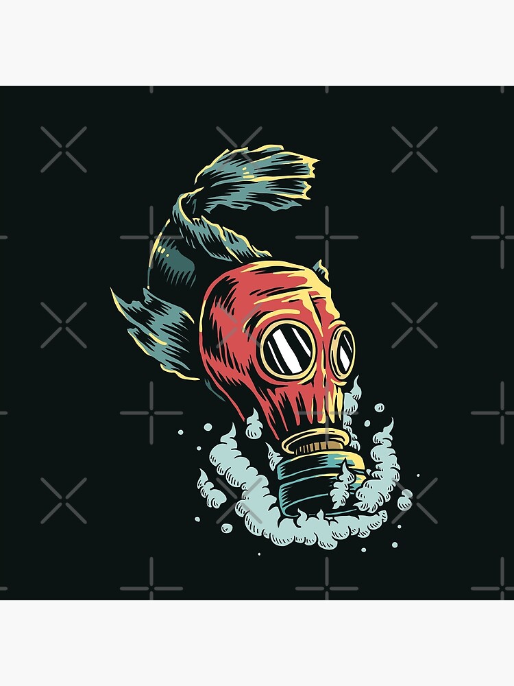 "Fish Wearing Gas Mask Polluted Water Illustration" Poster for Sale by ...