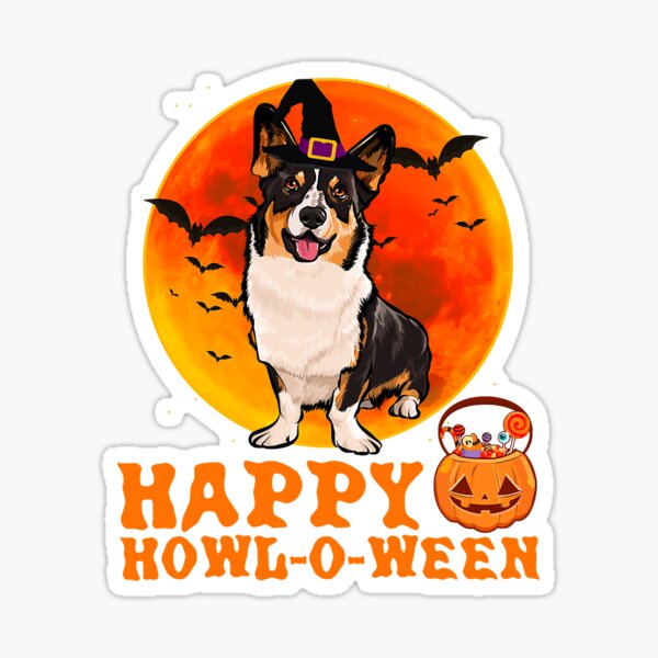 "Funny Cardigan Welsh Corgi Dog Halloween Happy Howl O Ween" Sticker ...