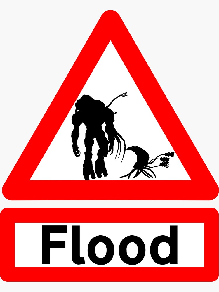 "Warning Flood" Sticker for Sale by OfficeShedInd | Redbubble