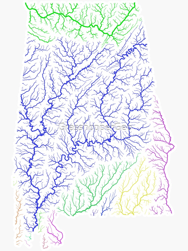 "Alabama River Basin Map in Rainbow Colours with White Background ...