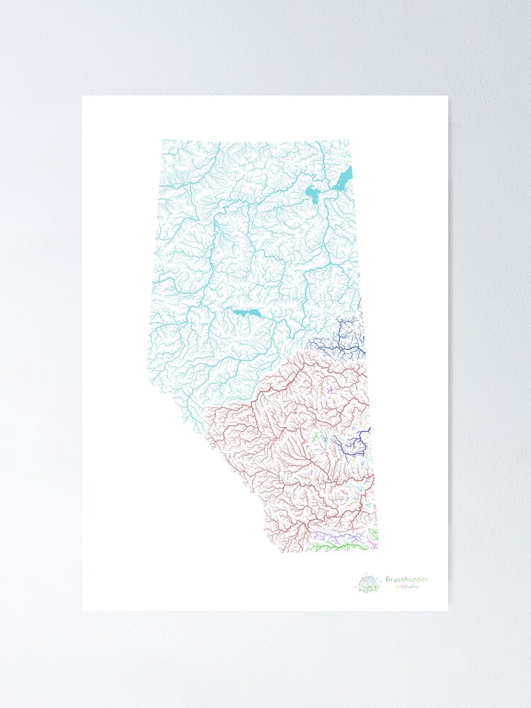 "Alberta River Basin Map in Rainbow Colours with White Background ...