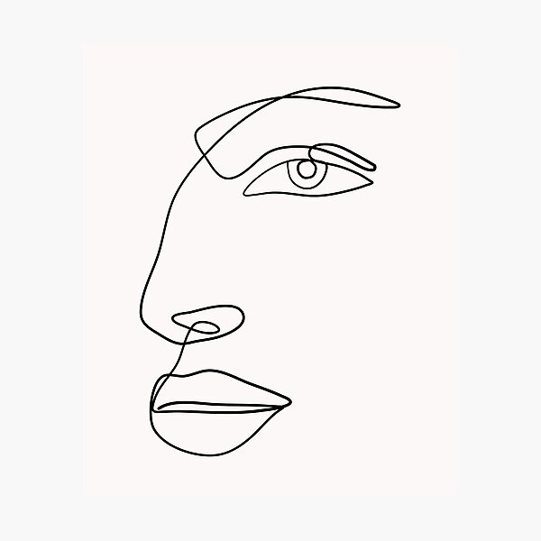 "Black and white monoline art of human face" Photographic Print for ...