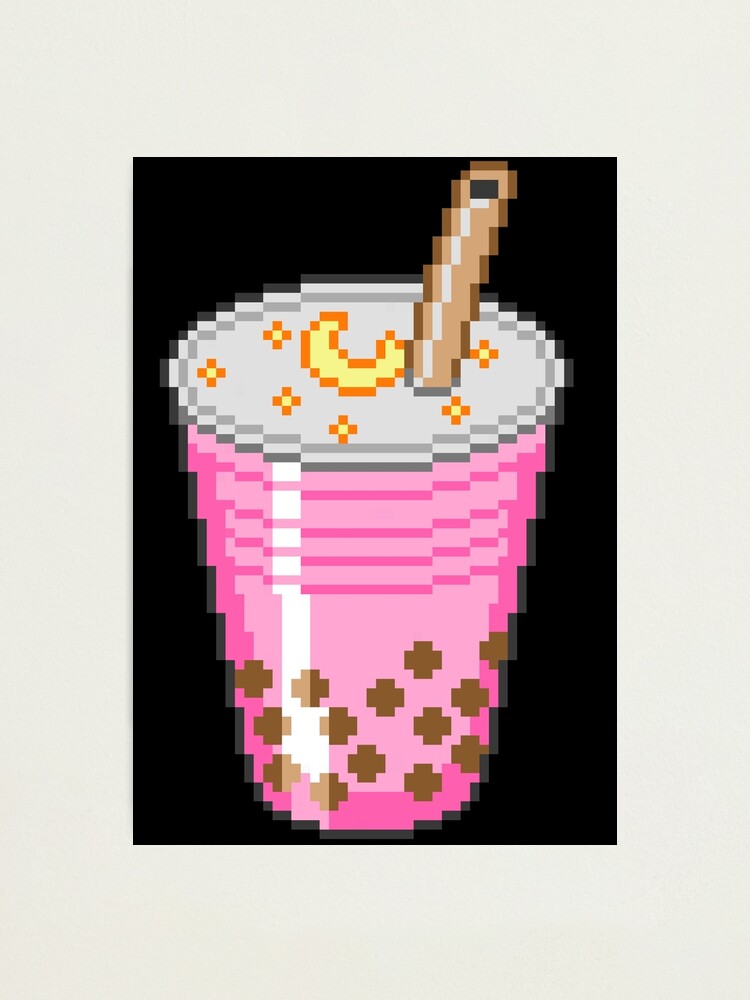 "Kawaii Pixel Art Boba Tea With Moon And Stars " Photographic Print by ...