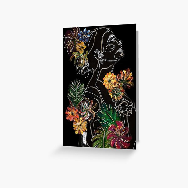 "Flower Lady Line Drawing" Greeting Card for Sale by Abhi-Ananthan ...