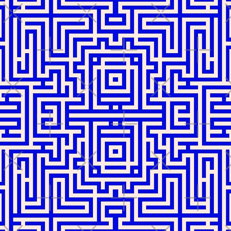 "Royal Blue and Cream Abstract Aztec Maze Tile Pattern Design" by ...