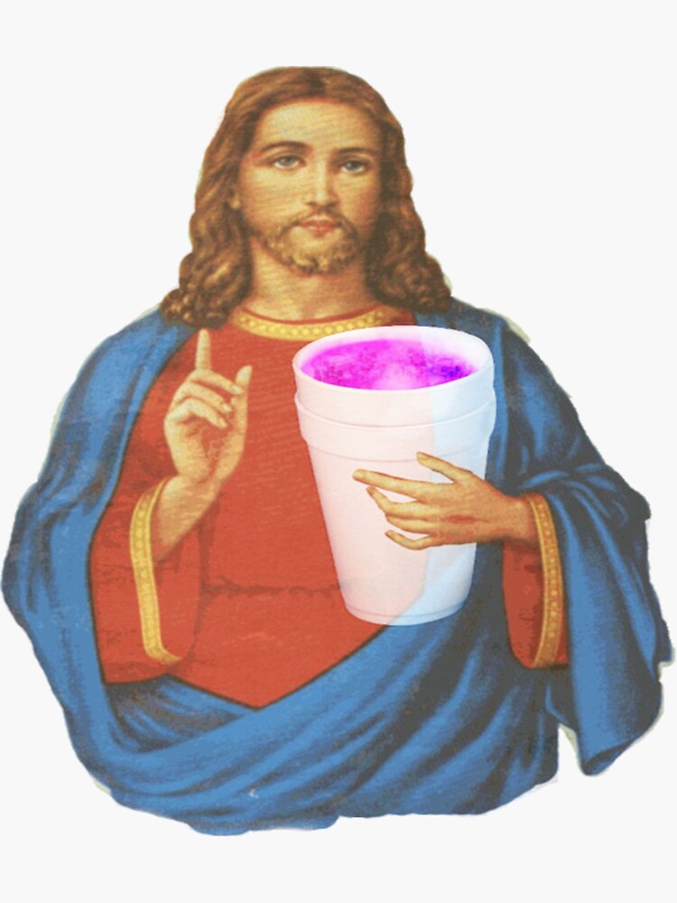 "funny jesus holding lean purple drank " Sticker for Sale by atooxi ...