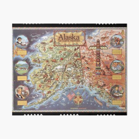 Lámina rígida «Mapa de Alaska Mapa, viaje y exploración, mapa ilustrado ...