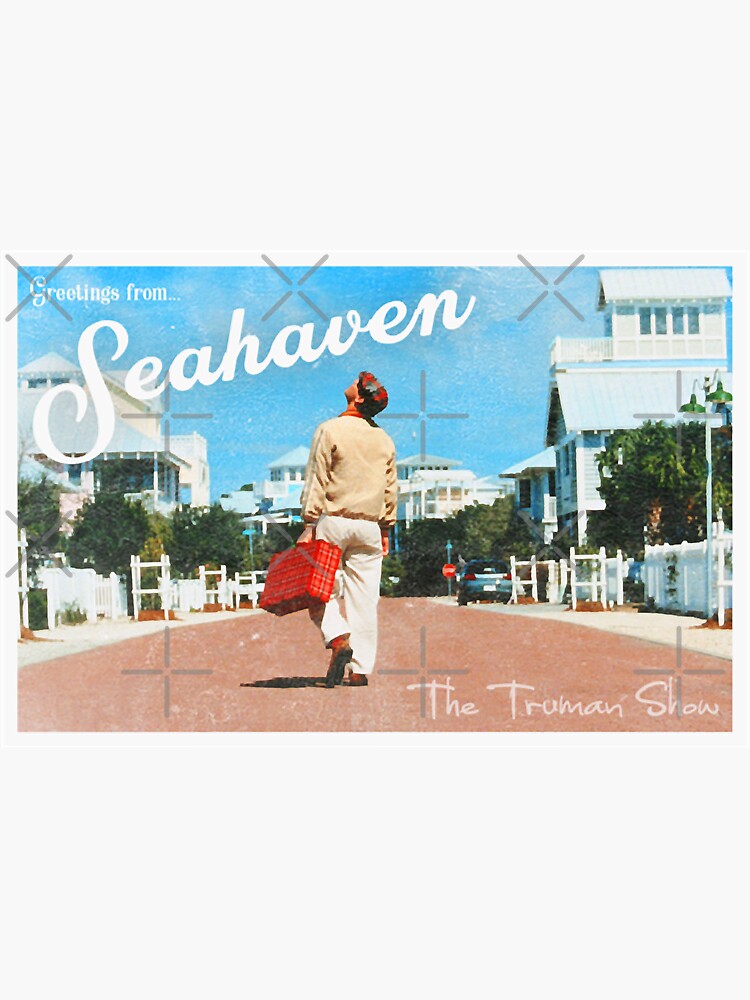 Pegatina «Postal retro de Seahaven The Truman Show Jim Carrey Movie La ...