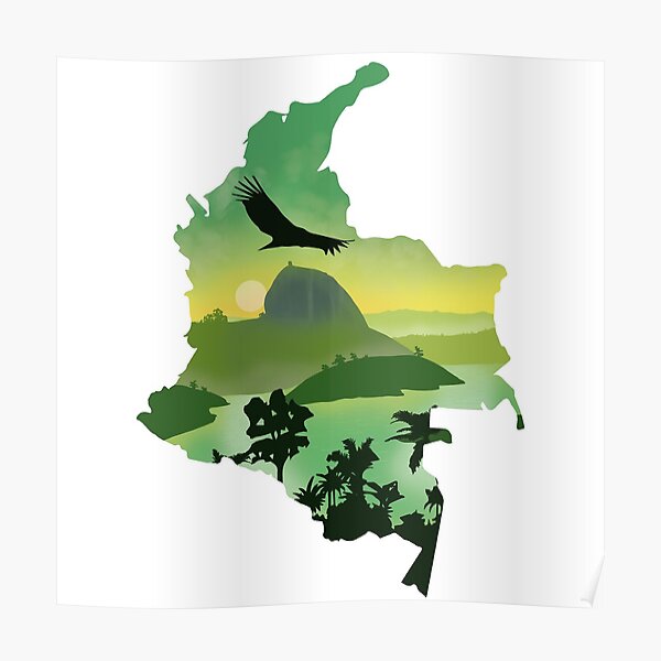 "Colombia, map and landscape" Poster for Sale by landscapeworlds ...