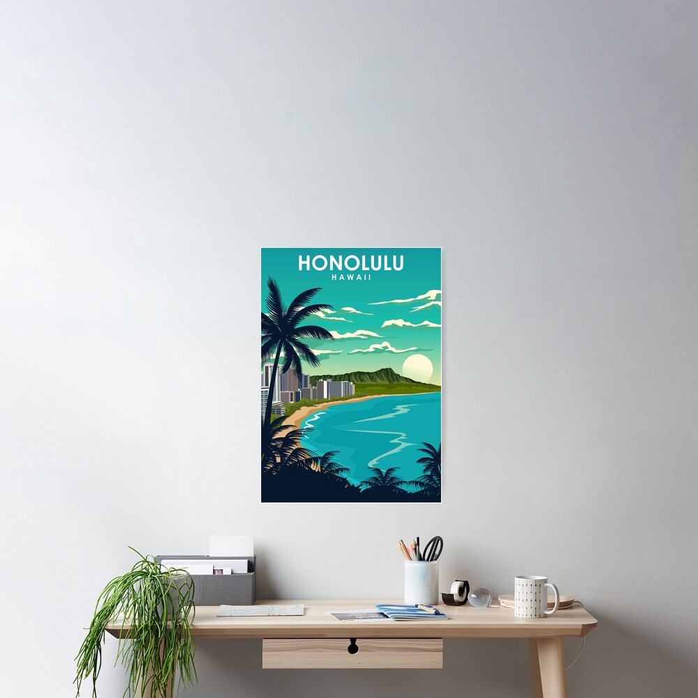 "Honolulu Hawaii Vintage Minimal City Travel Poster" Photographic Print ...