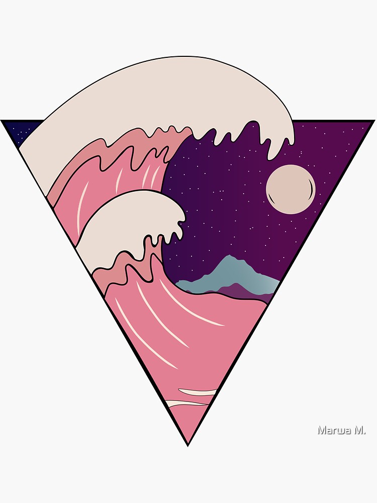 "Pink waves moon night " Sticker for Sale by EilanAl | Redbubble