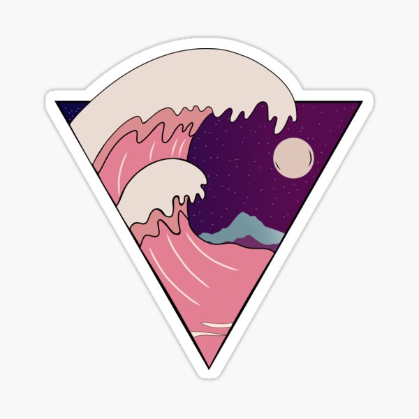 "Pink waves moon night " Sticker for Sale by EilanAl | Redbubble