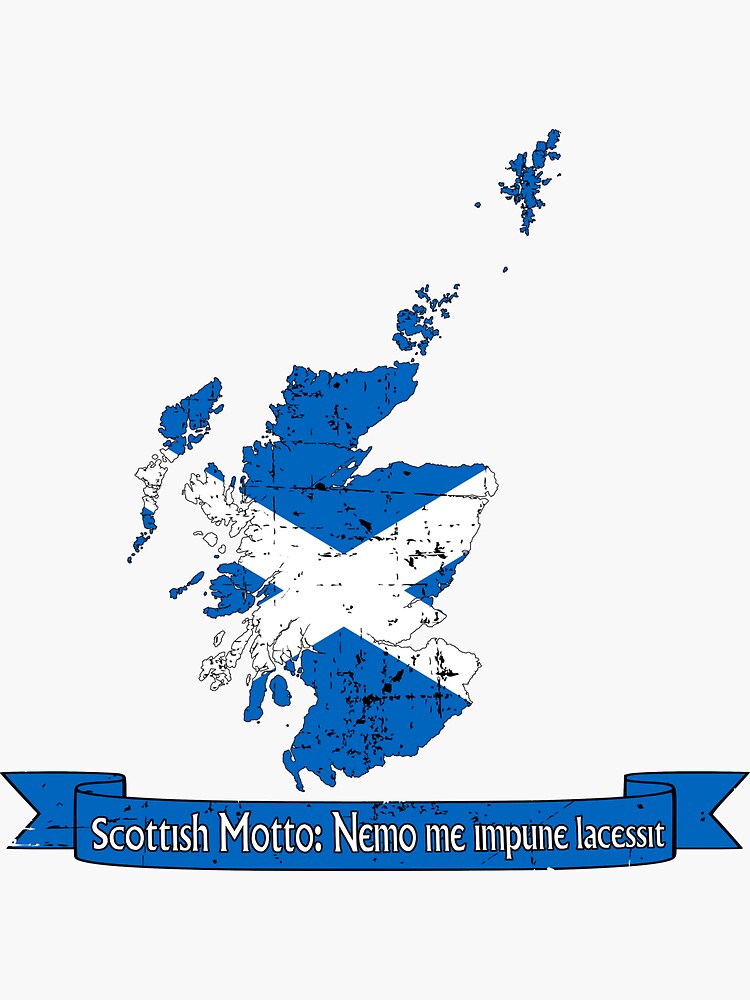 "Distressed map and flag of Scotland with official motto" Sticker for ...