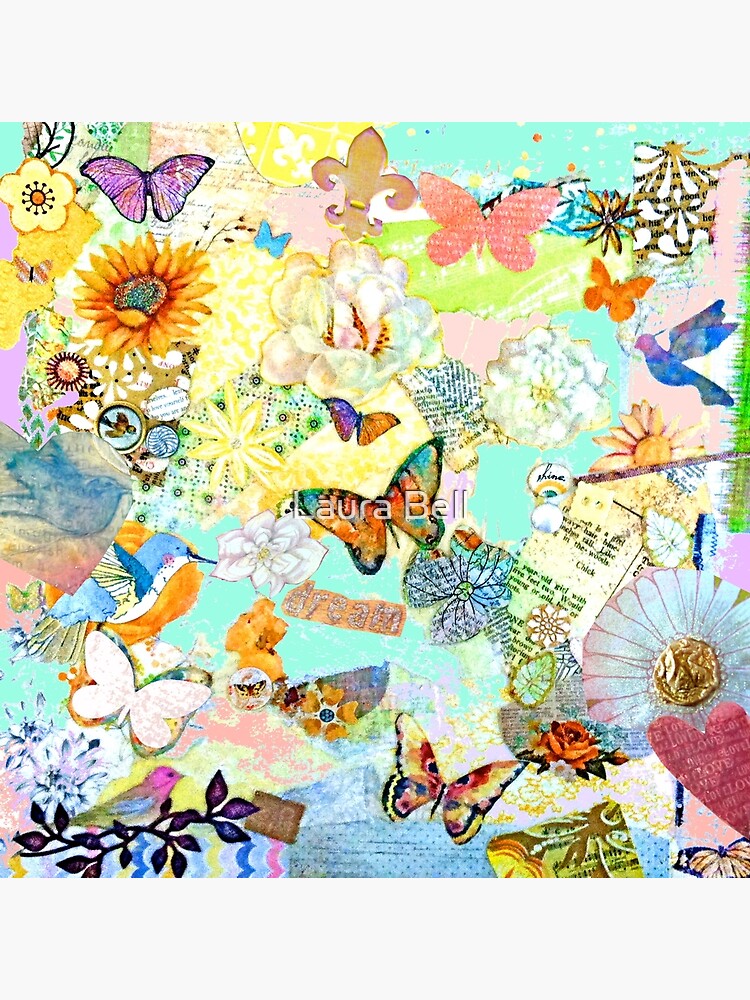 "Mixed Media Butterflies and Birds Collage" Poster by laurabell | Redbubble