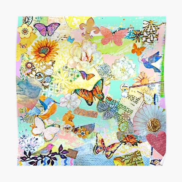 "Mixed Media Butterflies and Birds Collage" Poster by laurabell | Redbubble