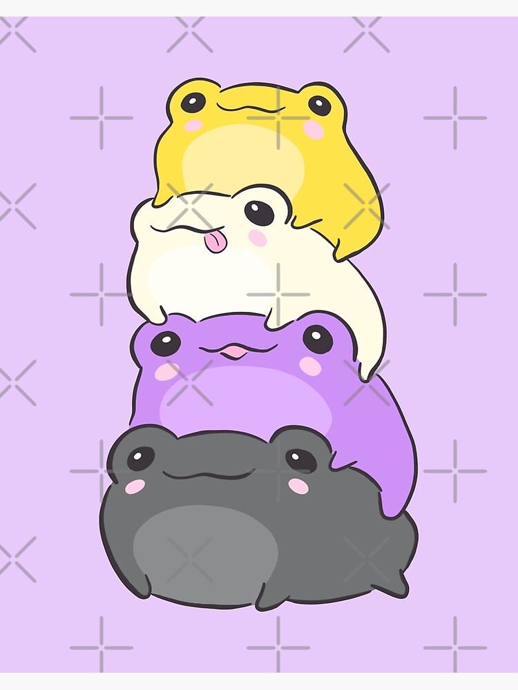 "Cute Nonbinary Pride Frog Pile: A Kawaii Aesthetic in Subtle Enby NB Flag Colors" Art Board ...