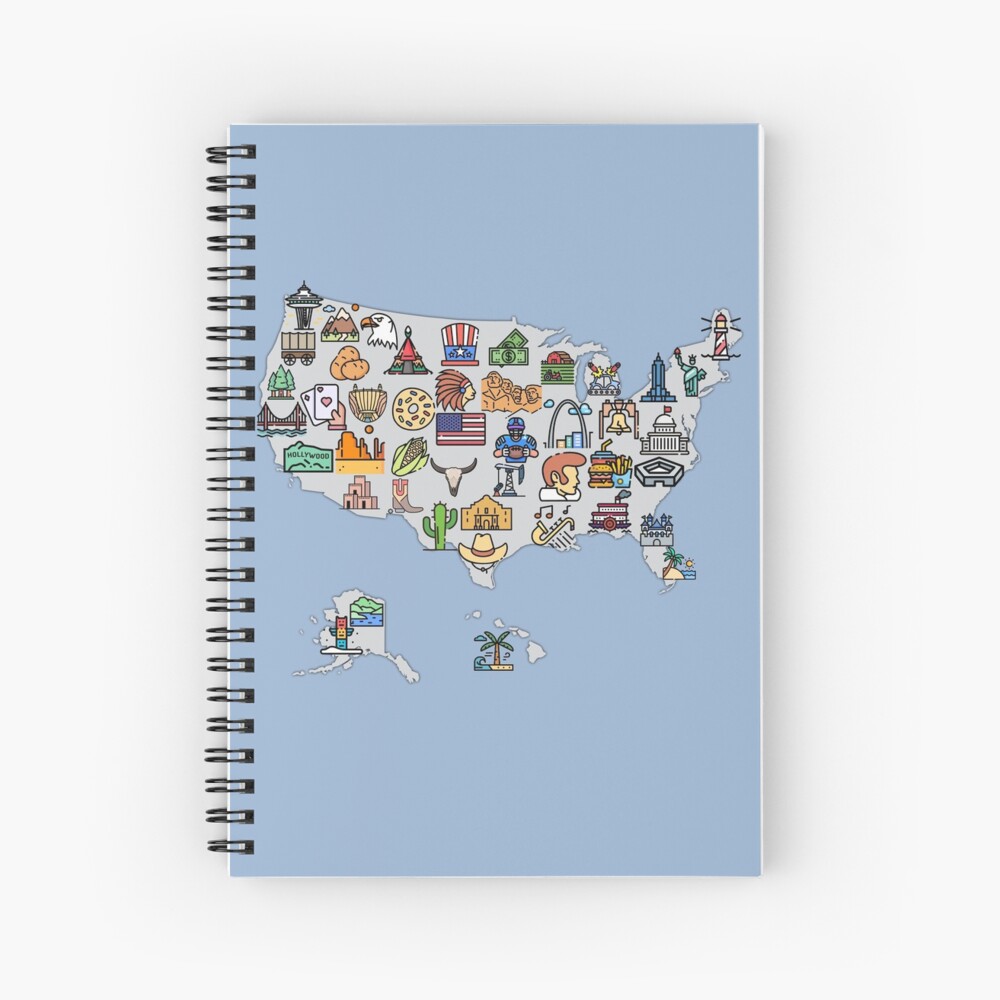 Cuaderno de espiral «mapa de Estados Unidos con iconos de símbolos ...