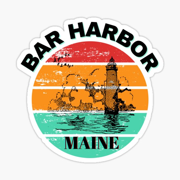"Bar Harbor Maine Lighthouse Retro Sunset" Sticker for Sale by adriana ...