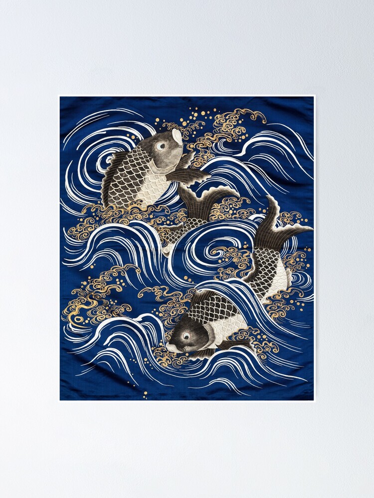 "Japanese fukusa with Carp in Waves " Poster for Sale by Randomlystuff ...