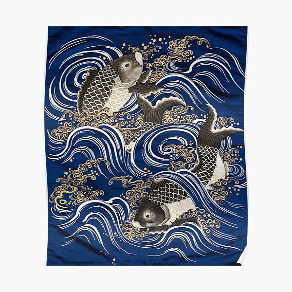 "Japanese fukusa with Carp in Waves " Poster for Sale by Randomlystuff ...