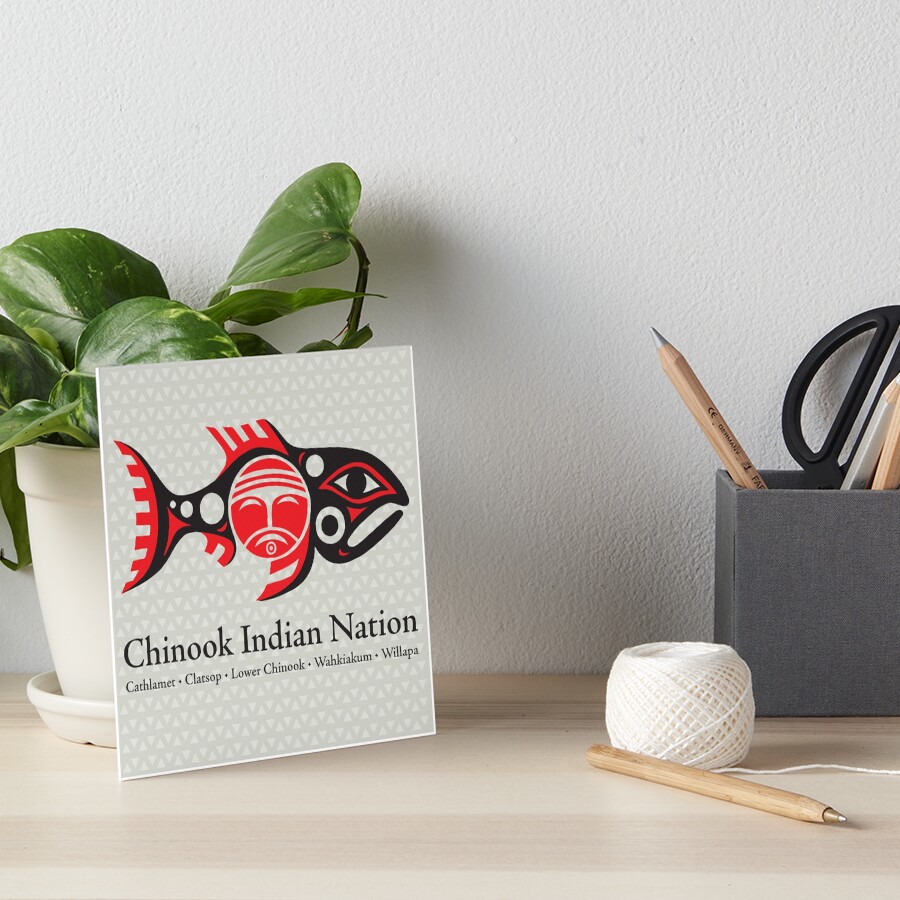 "Chinook logo, Salmon with Spirit Face, large print with tribal background" Art Board Print by ...