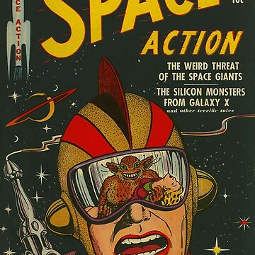 "Space Action Vintage Comic Book, Ray gun, Alien Monster, Rocket ship ...