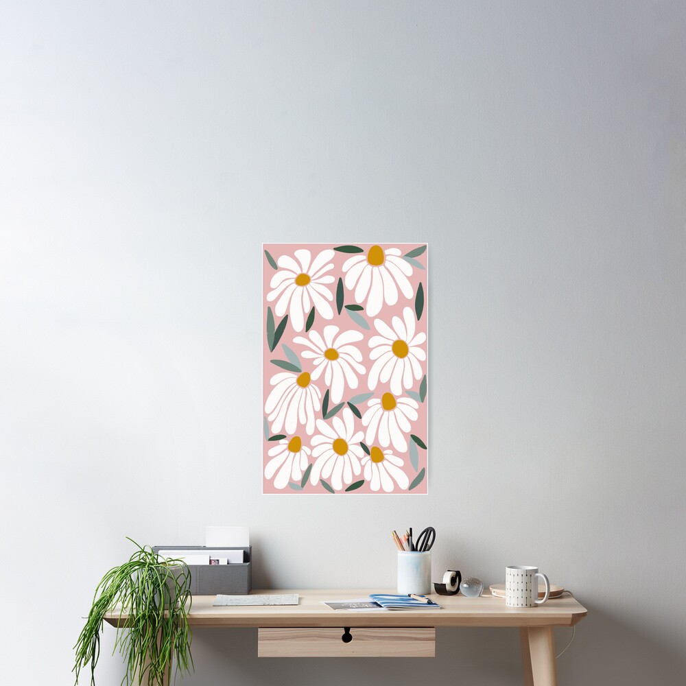 "Boho Floral daisy Design on pink" Poster for Sale by hangthatup ...