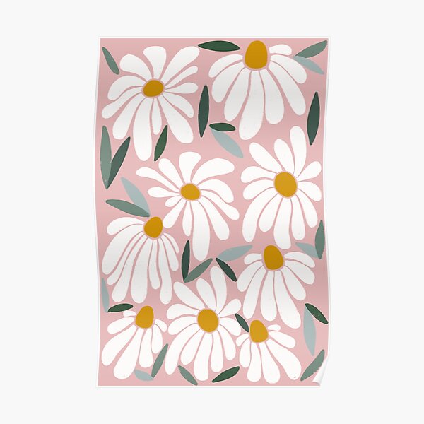 "Boho Floral daisy Design on pink" Poster for Sale by hangthatup ...