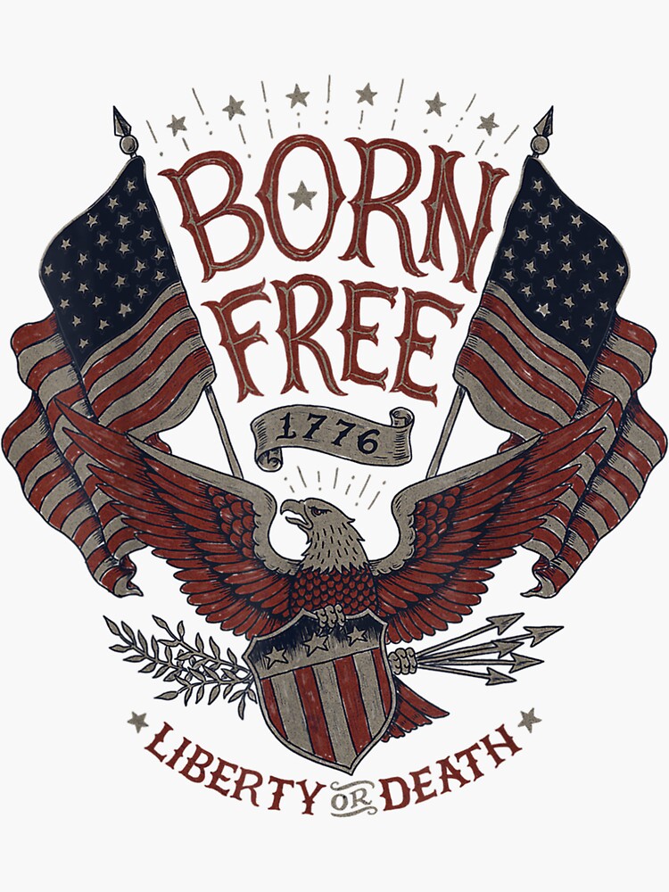 "Vintage Born Free Eagle American Flag 1776 4th of" Sticker for Sale by ...