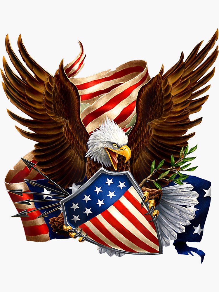 "Patriotic Eagle Shield arrows american flag 4th of" Sticker for Sale ...