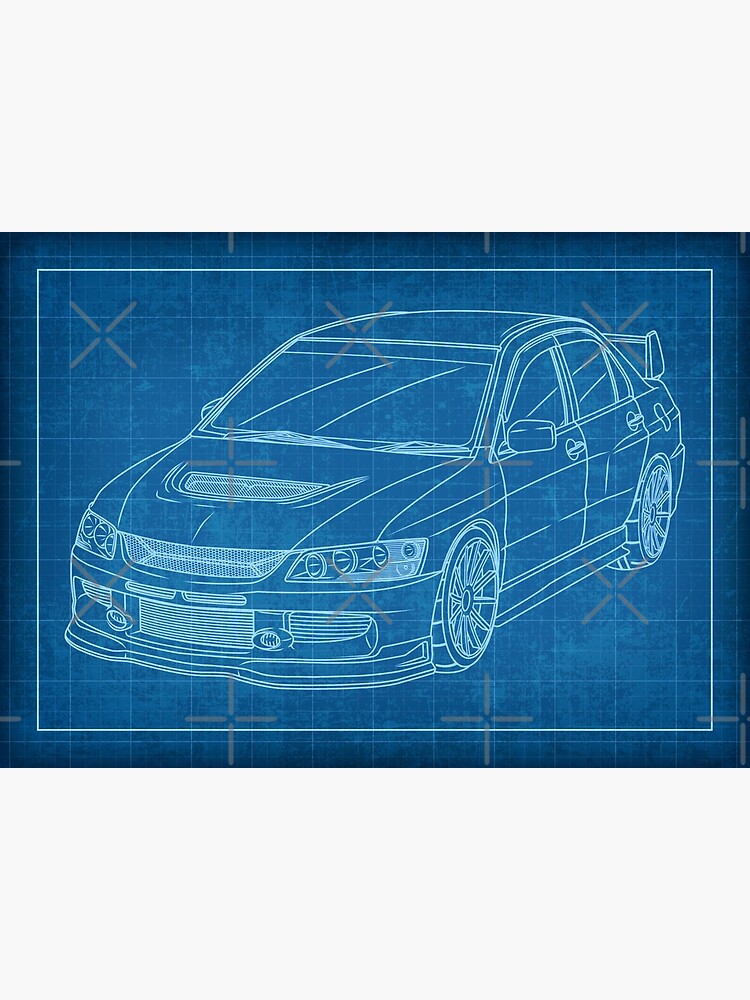 "Mitsubishi Lancer Evolution 8 Blueprint" Metal Print for Sale by Navin ...