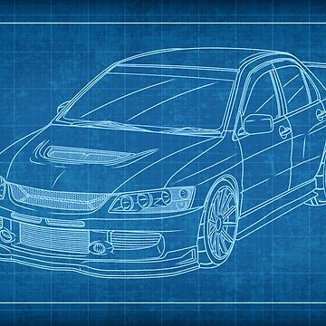 "Mitsubishi Lancer Evolution 8 Blueprint" Metal Print for Sale by Navin ...