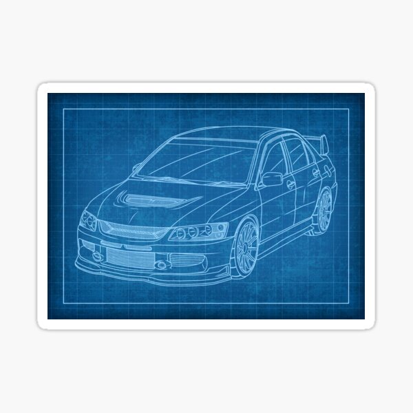 "Mitsubishi Lancer Evolution 8 Blueprint" Sticker for Sale by ...