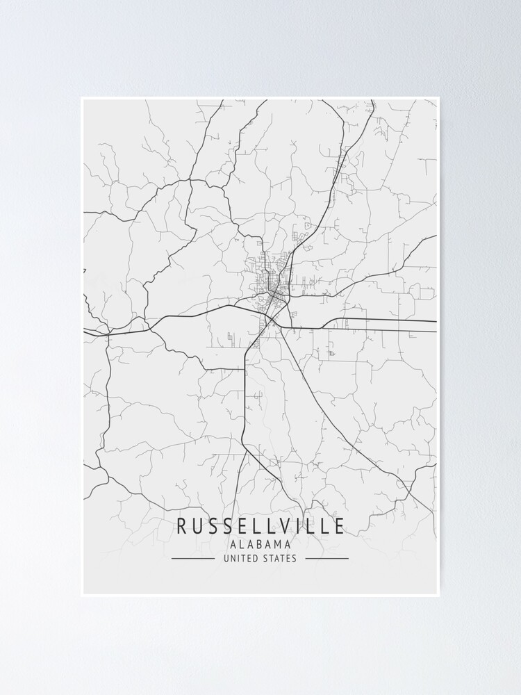 "Russellville - Alabama - US Gray City Map" Poster by ctmapprint ...